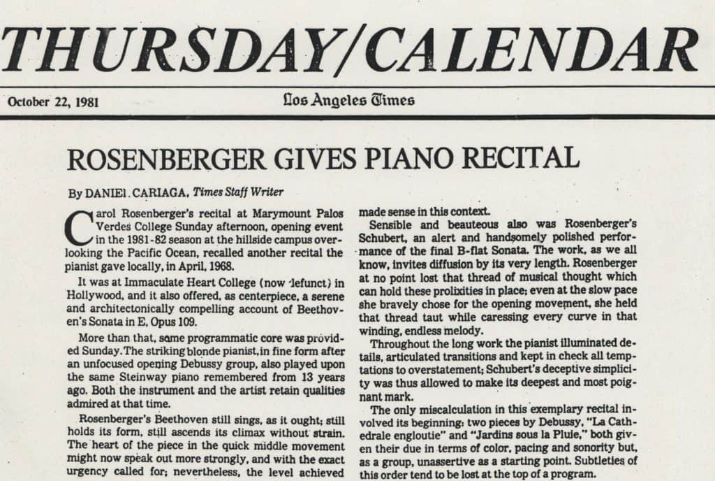 Career | Carol Rosenberger | Concert Pianist, Recording Artist, Author